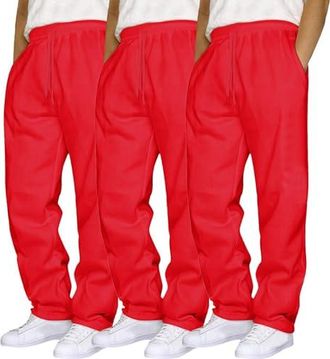 Generic Lot de 3 pantalons de jogging baggy pour homme Y2K - Large - Coton - Taille &eacute;lastique - Jambes larges - Pantalon de sport - Pantalon de sport - Pantal