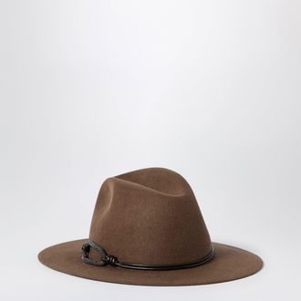 Brunello Cucinelli Brauner Fedora aus Filz mit Schmuckdetail
