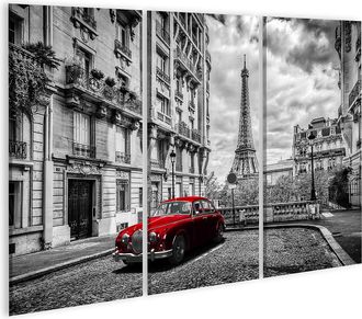 Islandburner Bild auf Leinwand Rotes Auto in Paris mit dem Eiffelturm im Hintergrund Bilder Wandbilder Poster