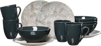 Ritzenhoff & Breker Cecina Frühstücks-Set 12-teilig, Kaffeebecher (320 ml) Müslischalen (16 cm) und Dessertteller (20 cm) für 4 Personen, Modernes Trendgeschirr, Steinzeu