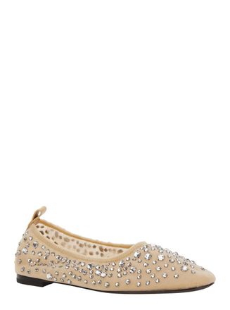 Tory Burch Womens Beige Ballet Flats With Crystal Detail Nylon Ballerina Shoes