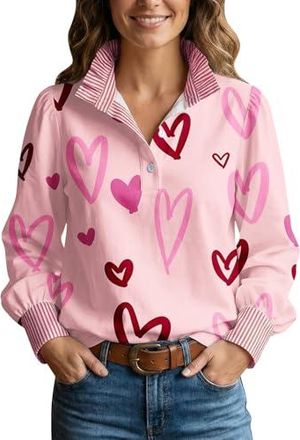 Generic 2026 Chemise Femme Chic Et &Eacute;l&eacute;gant Saint-Valentin Tee Shirt D&eacute;contract&eacute; Manches Longues Haut Col V Boutonn&eacute; Blouse Couleur Unie Chemisier Confortable 