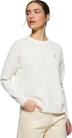 Polo Club Pull en Maille avec Col Rond et Logo brodé pour Femme de Couleur Marron Ocre