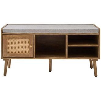 Calicosy Banc &agrave; chaussures 1 porte avec fa&ccedil;ade en rotin L100 cm PALMO