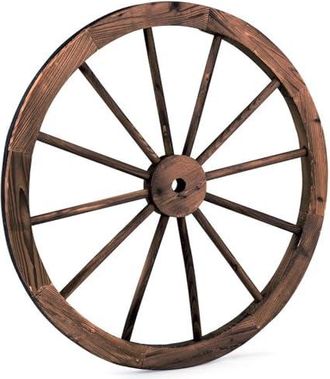 Giantex Lot de 2 Roues D&eacute;coratives en Bois avec 12 Rayons, Roues de Wagon Design Vintage pour Bar, Jardin, Reste, 76x76x3,5cm