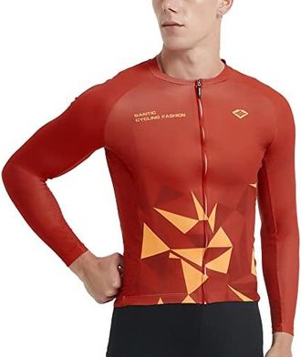 Santic Maillot Cyclisme Homme Manches Longues Respirant avec Poches Rouge EU XXL