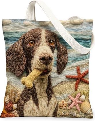 Generic Sac fourre-tout amusant en toile &agrave; poils courts allemands pour faire du shopping 33 x 38,1 cm, sac d&eacute;picerie r&eacute;utilisable pour femme, peinture de chie