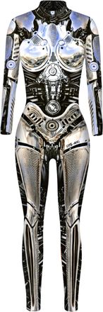 Feoya Halloween Kost&uuml;m Damen Skelett Cosplay Catsuit Overall Bodysuit Knochen Anzug Karneval XL Skelett Jumpsuit