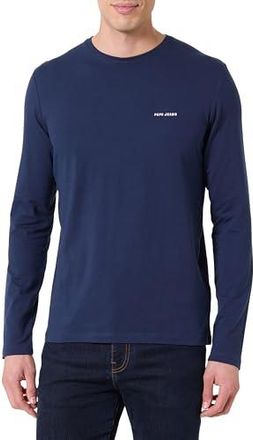 Pepe Jeans London M Basic Logo Stretch L/S T-Shirt Homme Bleu (Navy), S, Bleu (Bleu Marine), S