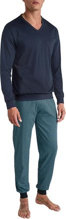 CALIDA Relax Streamline Bündchen-Pyjama Herren, aus 100% Bio Baumwolle, atmungsaktiv, pflegeleicht, elastischer Hosenbund