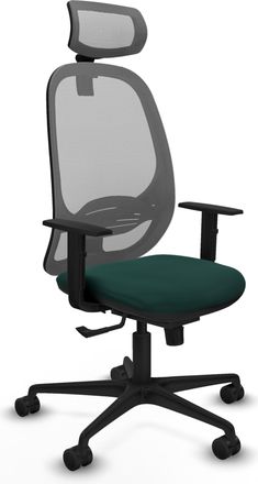 Piqueras y Crespo Schreibtischstuhl zylindrisch gr&uuml;n mit 1D-Armlehnen, h&ouml;henverstellbare Lendenwirbelst&uuml;tze und h&ouml;henverstellbares Kopfteil und Neigung, Grau/Flaschengr