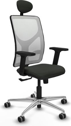 Piqueras y Crespo B&uuml;rostuhl aus schwarzem Netzstoff, mit 2D-Armlehnen, h&ouml;henverstellbarer Lendenwirbelst&uuml;tze und festem Kopfteil, ausgestattet mit 3 Positionen und Scha