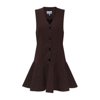 Ganni Femme, Robes, Brun, Taille: 40 FR Flock Check Suiting Dress