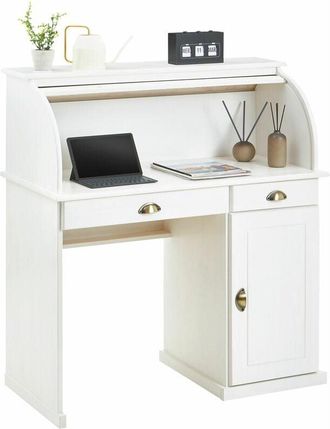 IDIMEX Bureau secrétaire tom avec 2 tiroirs et 1 porte en pin massif lasuré blanc