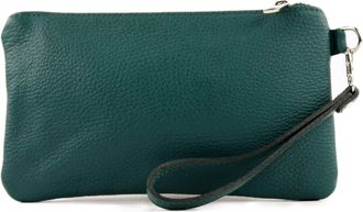 modamoda.de T193 Damen Leder Clutch Handgelenktasche Kosmetiktasche Klein handmade in Italy, Farbe:Petrol