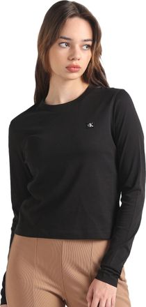 Calvin Klein Jeans Damen Langarmshirt Ck Embro Badge Rundhalsausschnitt, Schwarz (Ck Black), XXL