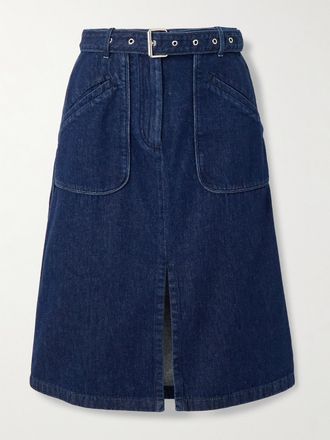 Dries Van Noten Midi-jeansrock Mit G&uuml;rtel - Blau