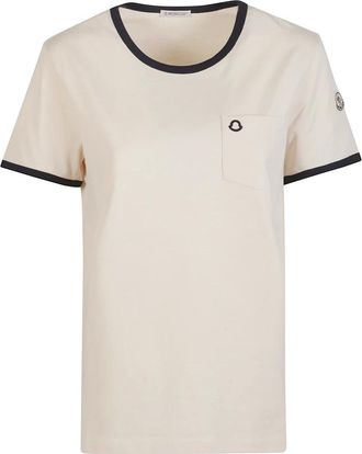 Moncler Femme, Tops, Beige, Taille: 42 FR Logo T-Shirt