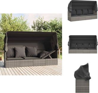 vidaXL Outdoor-Loungebett mit Dach und Kissen Grau Poly Rattan - Outdoorm&ouml;bel - Lounge Bett - Sonnenschirm - Gartenlounge - Poolside M&ouml;bel