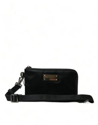 Dolce & Gabbana Schwarze Nylon-Logo-Plakette Schlüsselring Tasche Clutch Bag