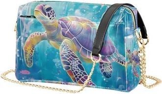 Mnsruu Sacs à bandoulière pour femme, sac à main en cuir corail, tortue aquarelle, méduse