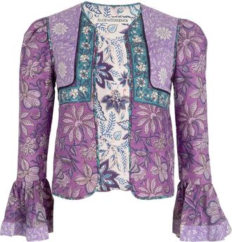 Alix of Bohemia floral ruffled-sleeves cropped jacket - Violett