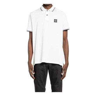 Stone Island Homme, Tops, Blanc, Taille: M Polo en Piqu&eacute; de Coton Stretch