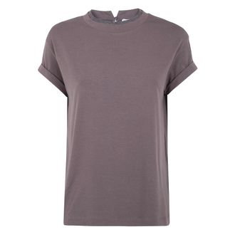 Brunello Cucinelli Femme, Tops, Brun, Taille: 40 FR T-shirt col rond