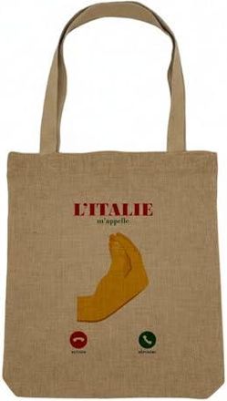 Fabulous Sac Shopping Tote Bag Aspect Lin - LItalie MAppelle Gestuelle Clich&eacute; Humour - Sac de Courses Toile Epaisse 360g Beige Naturel Cabas Port&eacute; Epaule Solid
