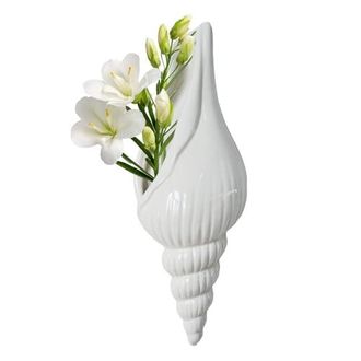 Generic Vase à fleurs mural en forme de conque 3D - Décoration murale moderne en céramique pour chambre à coucher, cuisine, salle de bain, salle à manger, lie