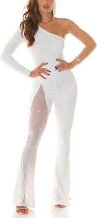 Koucla Combinaison longue pour le Nouvel An - Avec une épaule - Maille pailletée et évasée, Blanc., XL