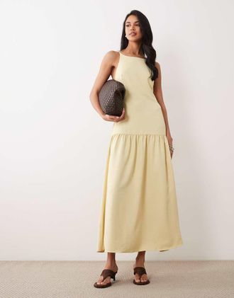 Asos Maxi-Tr&auml;gerkleid in Buttermilchgelb mit U-Ausschnitt und tiefer Taille