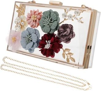 FOMIYES Pochette de Soirée Fleurie Acrylique Transparent pour Femme Sac de Mariage Élégant Sac à Main Rigide pour Banquet et Fête Petit Clutch avec Bandoulièr
