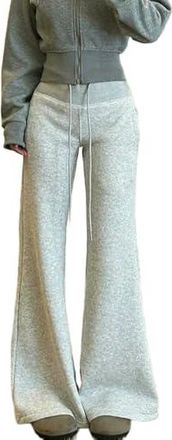 Generic QXDZSW SPOR Pantalon &eacute;vas&eacute; pour femme d&eacute;contract&eacute; ample et amincissant Bell Bot Pantalon de surv&ecirc;tement Automne Hiver, Doublure en polaire blanc-gris,