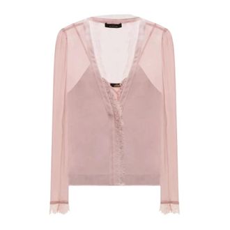 Twinset Georgette-Bluse mit Spitze - - Blouses & Shirts - Damen - Rosa - XL