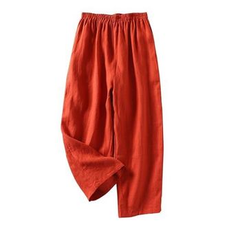 Generic Pantalon Leger Ete Femme Fluide Blanc en Lin &Eacute;t&eacute; Womens Cotton and Linen Blended Casual Nine Point Pants with Elastic Waist Loose Artistic Wide Leg Pa