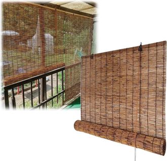 Generic Bambusrollo, Verdunklungs Bambus Rollos für Fenster, 30-180 cm Breit, Wetterfest Aussen Schilf Vorhang Sonnenschutz Sichtschutz Rollo Bambus Raffrollo