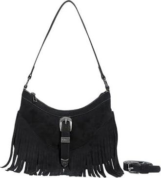 Generic Sac &agrave; bandouli&egrave;re vintage pour femme Automne Hiver - Sac &agrave; main en cuir avec pompon pour une utilisation d&eacute;contract&eacute;e, Noir, Taille unique