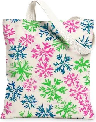 Generic Sacs fourre-tout en toile motif flocon de neige color&eacute;, r&eacute;utilisables, l&eacute;gers et lavables avec bandouli&egrave;re pour salle de sport, voyage, plage, pique-n