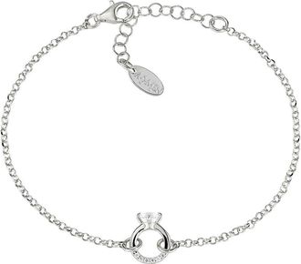 Amen Armband aus 925er Silber, Kollektion Valentinstag 2024, mit weißen Zirkonia, Farbe Rhodium 16+3 cm, Charm, Durchmesser 1 cm, Sterling Silber