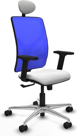 Piqueras y Crespo Telearbeitssessel mit 2D-Armen, h&ouml;henverstellbarer Lendenwirbelst&uuml;tze und festem Kopfteil, ausgestattet mit 3 Positionen und Schneidschaum, Blau/Wei&szlig;