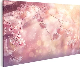 Islandburner Bild auf Leinwand Rosa Kirschbl&uuml;ten im Sonnenlicht mit Wassertropfen f&uuml;r Schlafzimmer Naturfreunde Wellness-Spa Bilder Wandbilder Poster