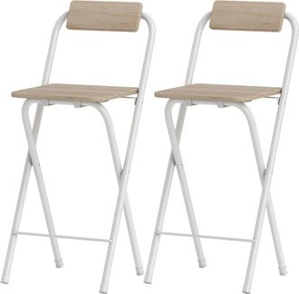 HOMCOM Homcom - Lot de 2 tabourets de bar pliants avec dossier et repose-pieds acier blanc effet bois clair