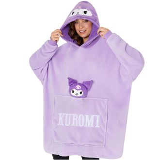 Hello Kitty Sanrio Kuromi Kapuzenpullover Damen Teenager, Oversized Hoodie, Decke mit Ärmeln und Plüschbeilage, Anime Geschenk (Lila Kuromi)