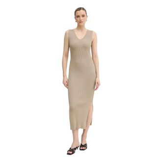 A|X Armani Exchange Langes Kleid aus Lochstrick mit V-Ausschnitt - - Dresses - Damen - Beige - S