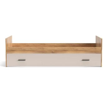 PEGANE Lit simple 90x190 avec tiroir coloris Beige/ch&ecirc;ne Mauvella - Longueur 202,6 x Hauteur 58 x Profondeur 98 cm