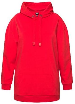 Ulla Popken Femme Grandes Tailles Sweat-Shirt &agrave; Capuche Oversized, Manches Longues et Message imprim&eacute; Rouge Hibiscus 54+ 825533510-54+