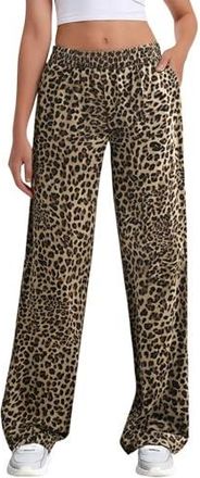 Generic Pantalon imprim&eacute; l&eacute;opard pour femme - Pantalon de pyjama &agrave; jambe large - Cordon de serrage - Coupe classique - Pantalon ample doux - Taille &eacute;lastique 