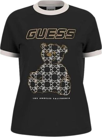 Guess Logo B&auml;r Print T-Shirt - - Tops - Damen - Schwarzk - S