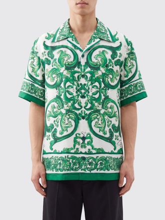 Dolce & Gabbana Chemise de bowling en soie &agrave; manches courtes et imprim&eacute; Majolique